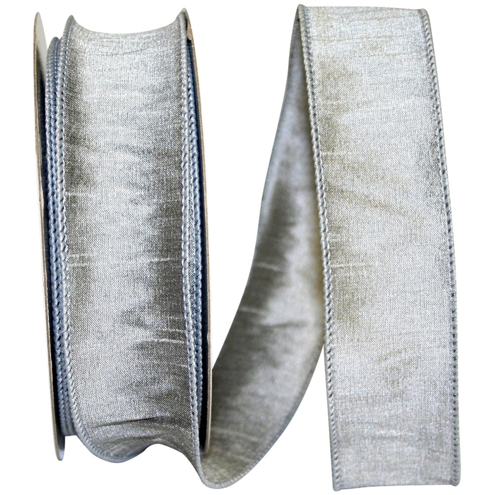 DUPIONI SUPREME WIRED EDGE Ribbon - Silver/Silver Edge - 1.5 inches x ...